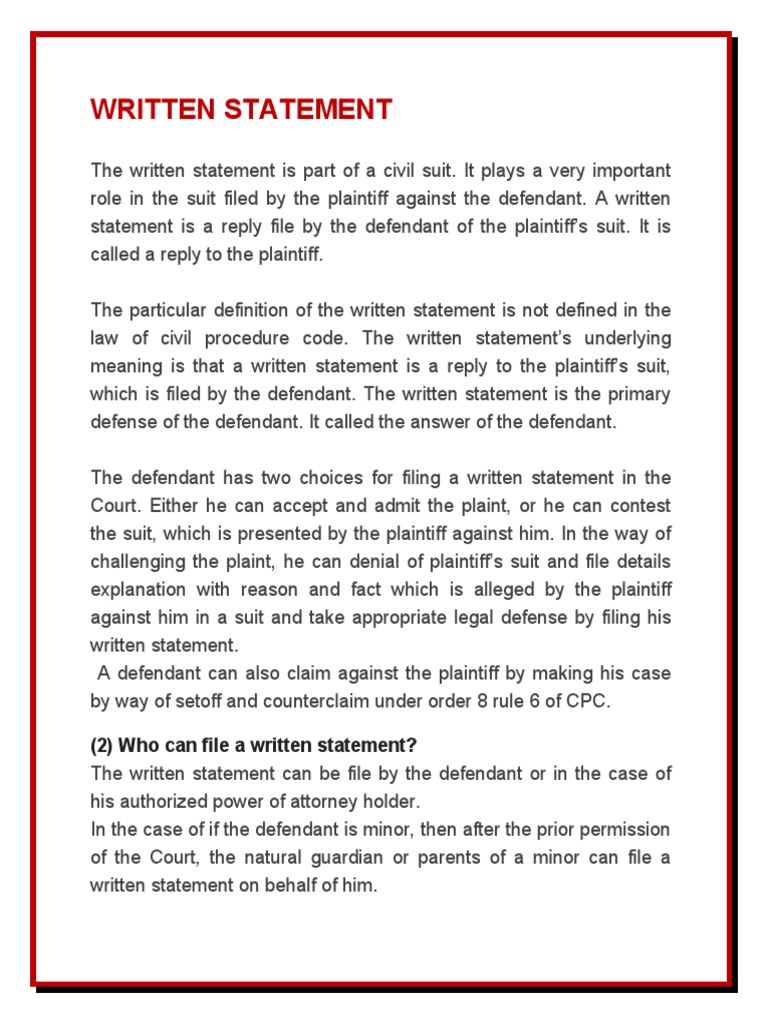 Written Statement | PDF