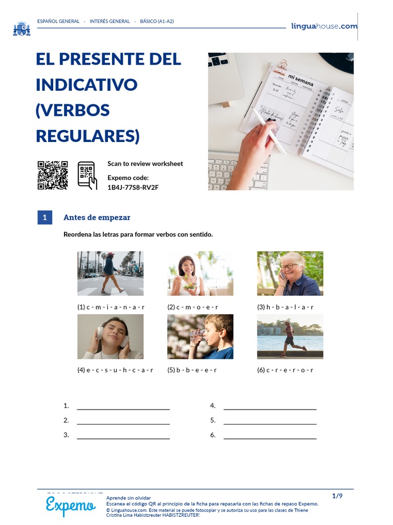 El Presente Del Indicativo Verbos Regulares Castellano Spanish Student ...