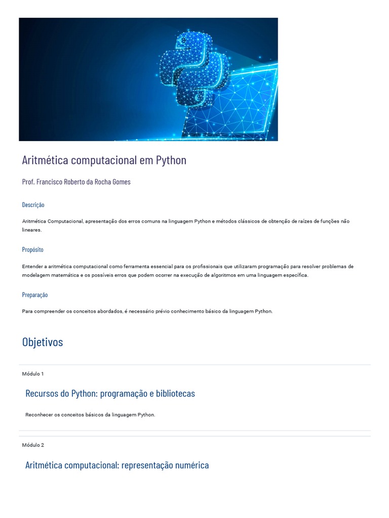 Modelagem Matemática Tema1aritmética Computacional Em Python Pdf 