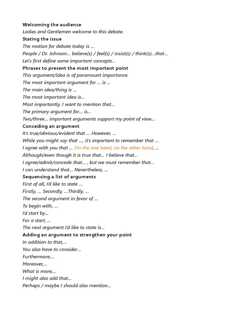Essential Phrases for Debates | PDF