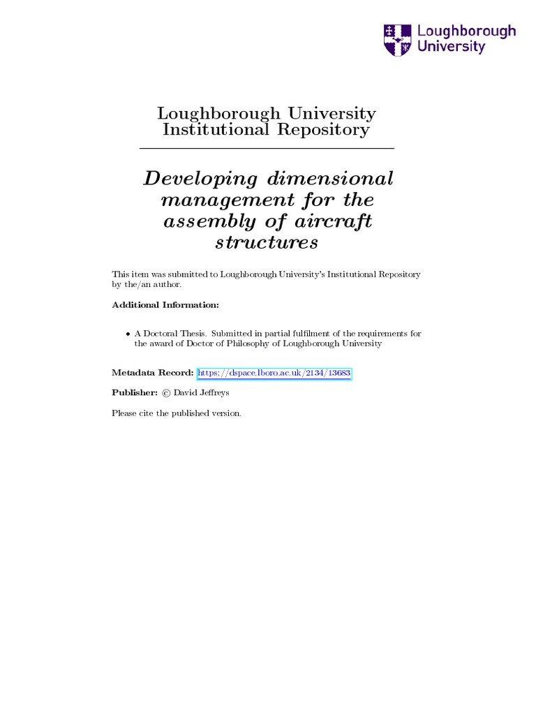 Developing Dimensional Management For The Assembly of Aircraft ...