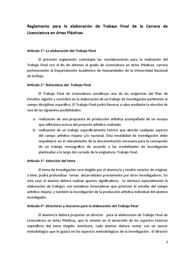 Reglamento Trabajo Final | PDF | Maestros | Evaluación