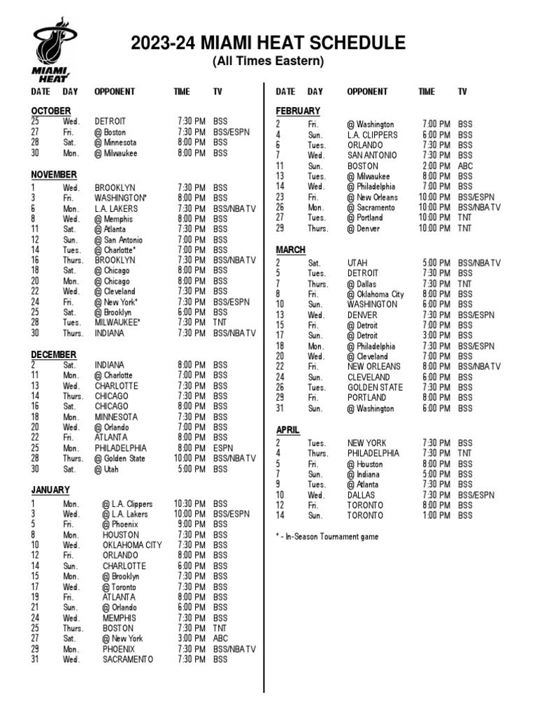 2023-24 Miami Heat Game Schedule | PDF | Los Angeles Lakers | National ...