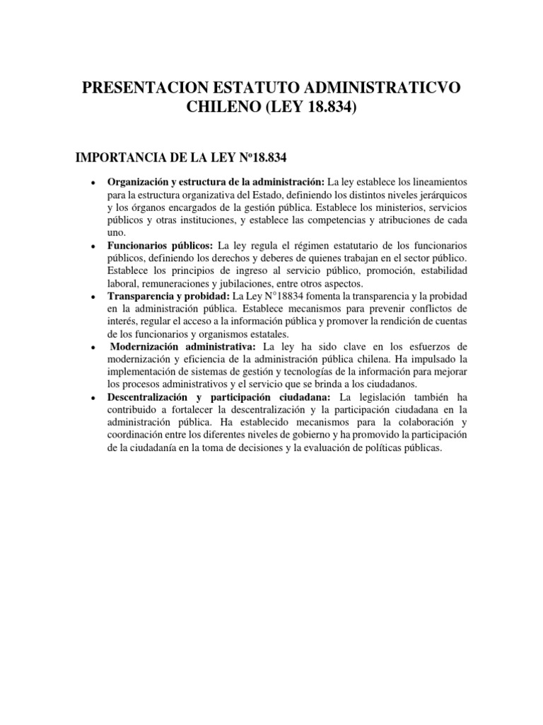 Estatuto Administraticvo Chileno | PDF
