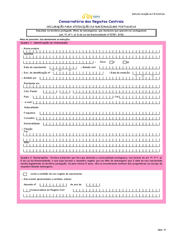 Declaração para Atribuição Da Nacionalidade Portuguesa | PDF