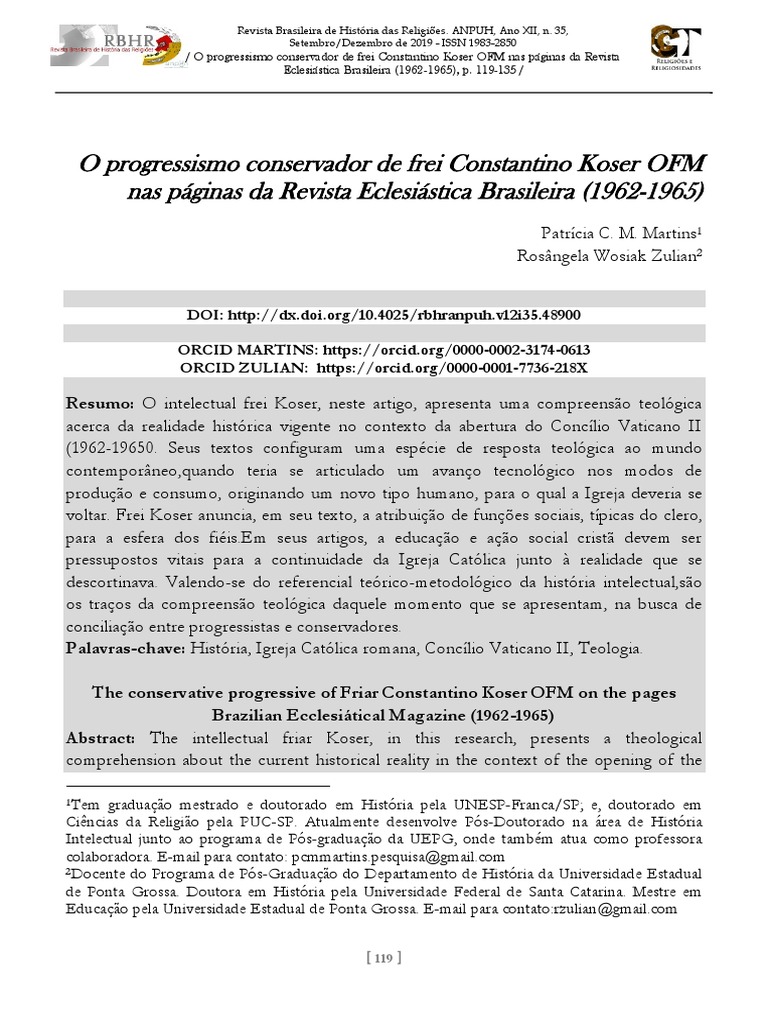 MARTINS ZULIAN - O Progressismo Conservador de Frei Constantino Koser (1962-1965) | PDF