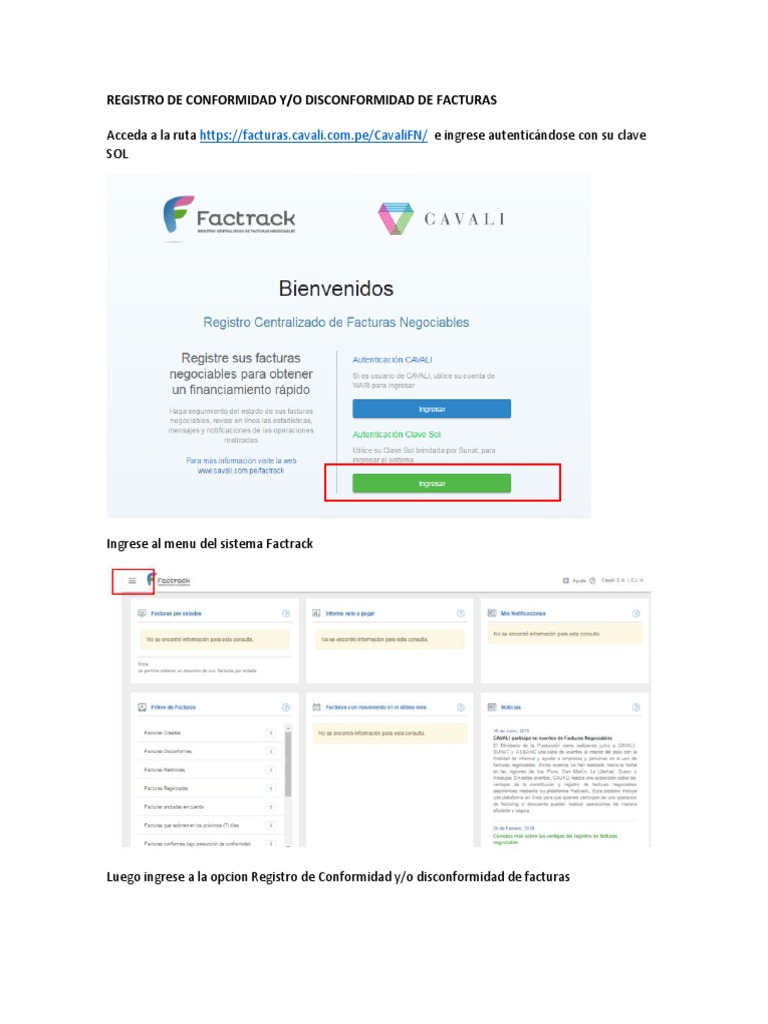 Guia Registro de Conformidad o Disconformidad Factrack | PDF