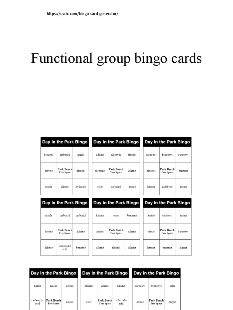 Functional Group Bingo Cards | PDF