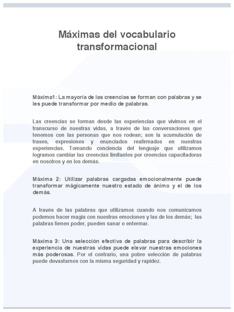 Me U4 Maximas Del Vocabulario Transformacional | PDF | Experiencia ...