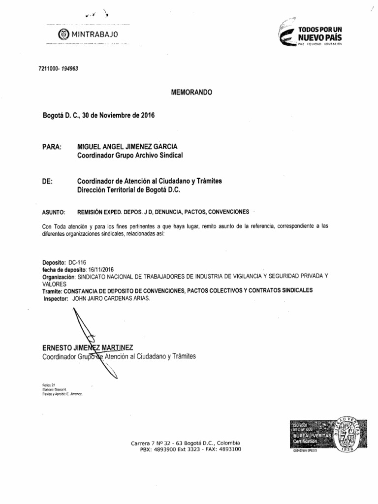 Brinks de Colombia No - DC-116 | Descargar gratis PDF | Derecho laboral ...