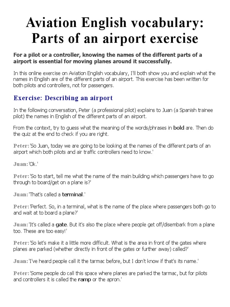 Aviation English Vocabulary Exercises | PDF | Airport | Air Traffic Control