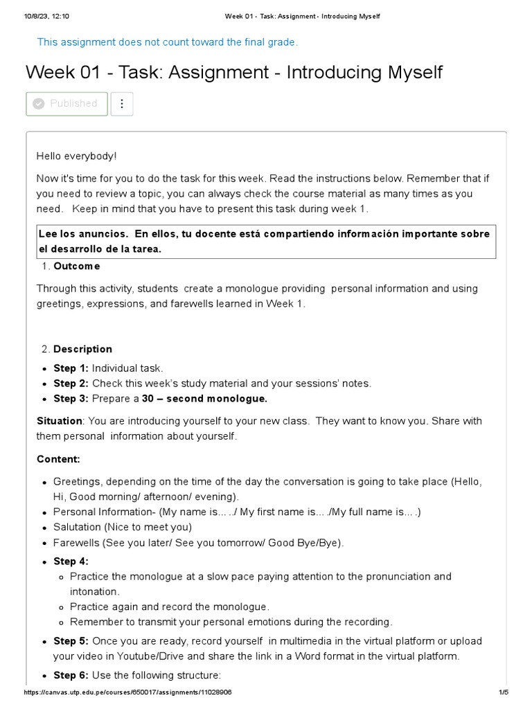 Week 01 - Task - Assignment - Introducing Myself - OK | PDF | Career & Growth