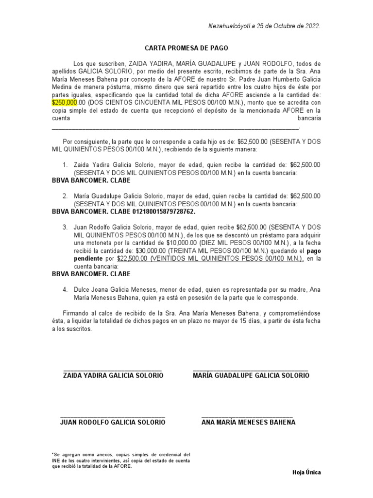 Carta Promesa de Pago | PDF