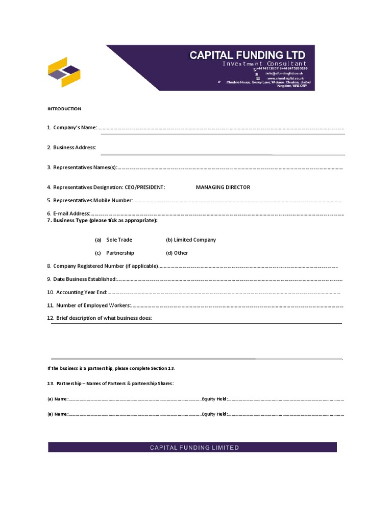 Capital Funding LTD Loan Application Form | PDF