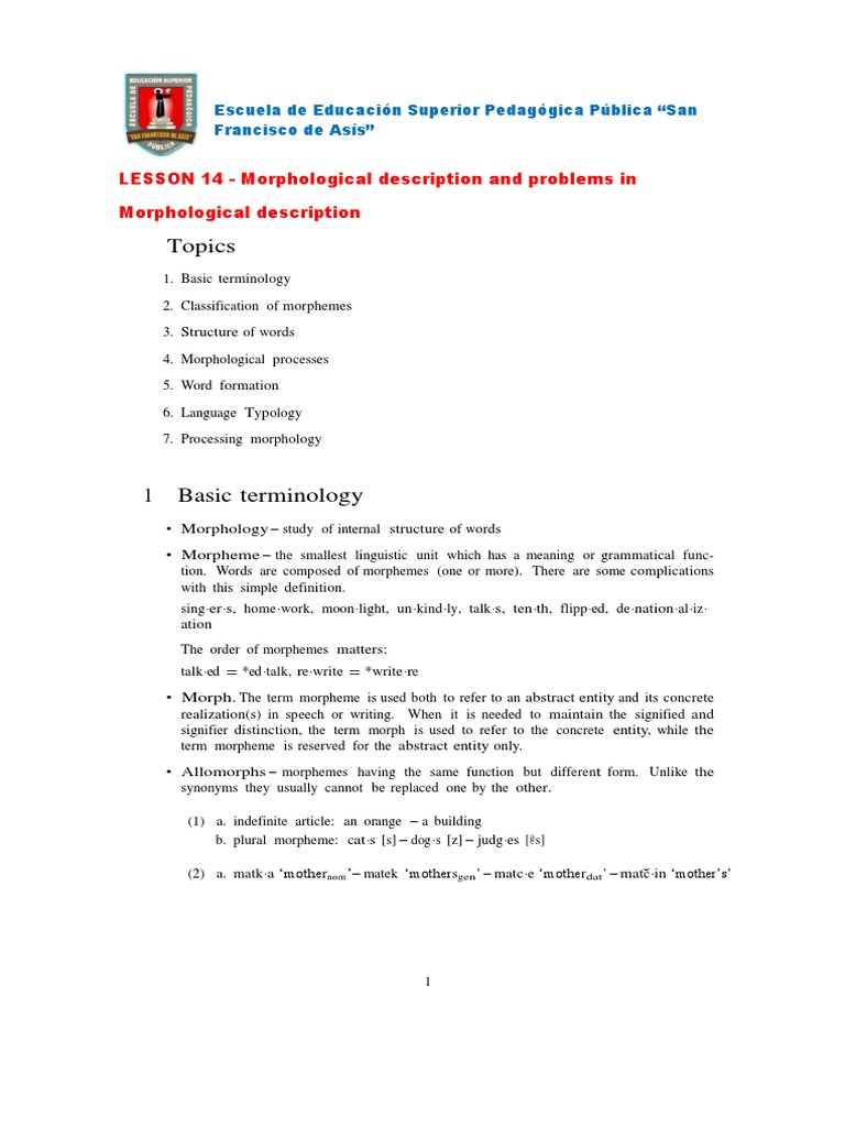 LESSON 14 - Morphological Description and Problems in Morphological Description | PDF