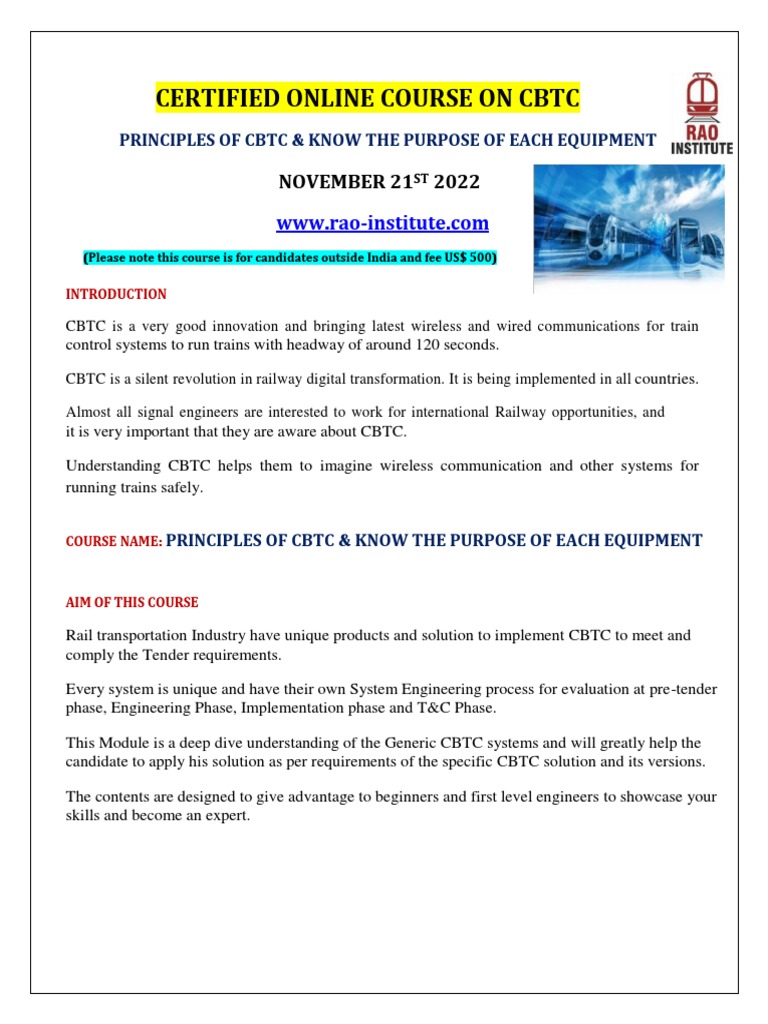 CBTC Brochure | PDF | Rail Transport