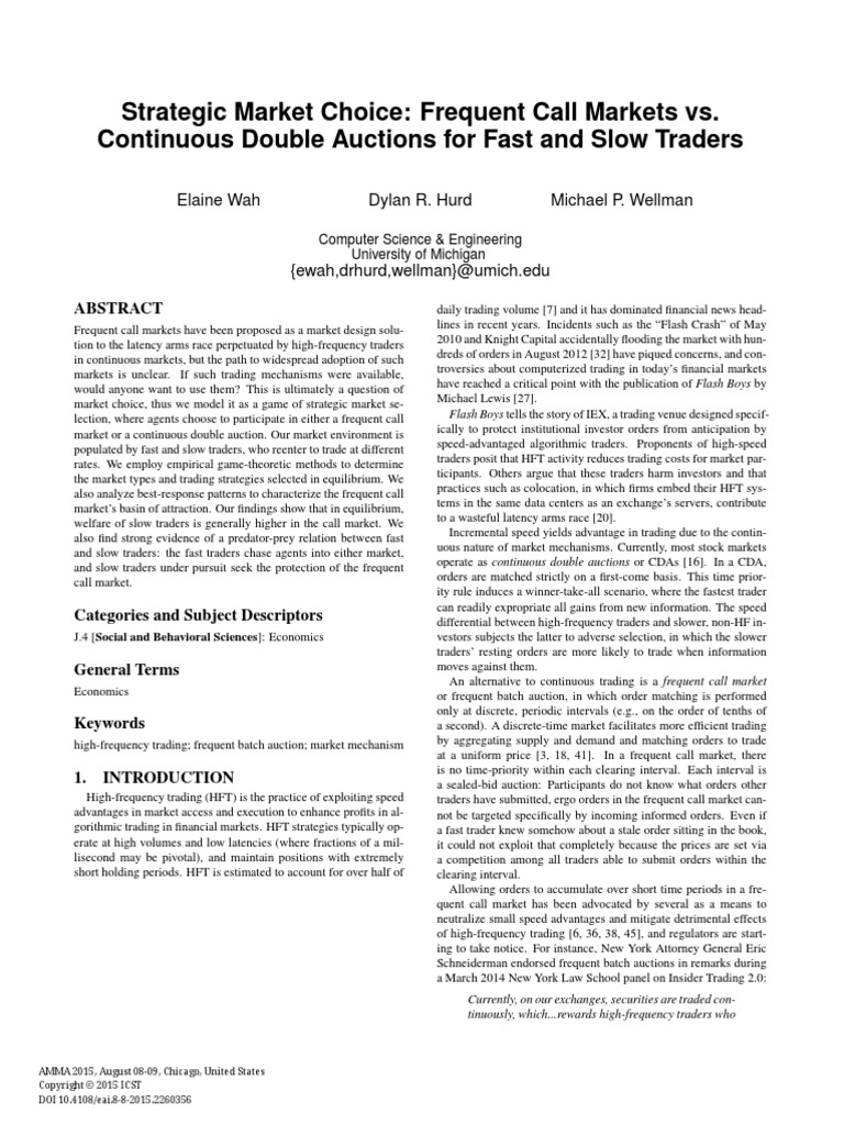 Strategic Market Choice Frequent Call Markets vs. Continuous Double ...