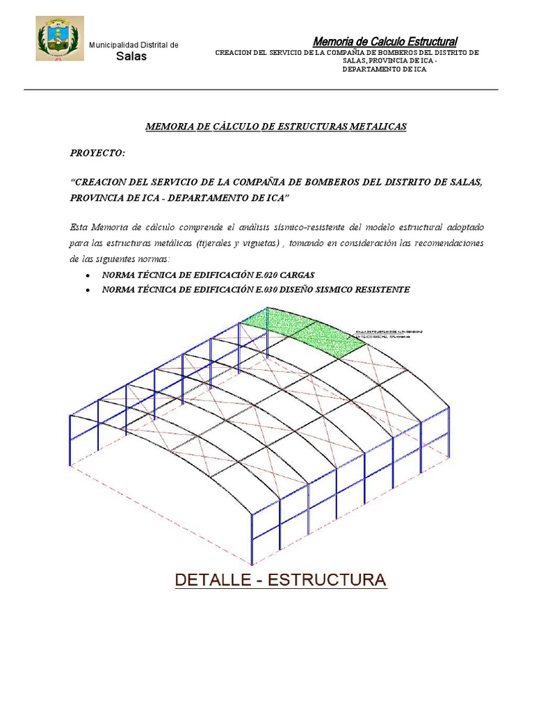 MEMORIA DE CALCULO ESTRUCTURA METALICA Bomberos | PDF MEMORIA DE CALCULO ESTRUCTURA METALICA Bomberos | PDF