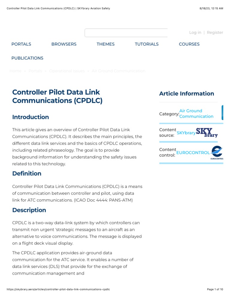 Controller Pilot Data Link Communications (CPDLC) | SKYbrary Aviation Safety | PDF | Air Traffic ...
