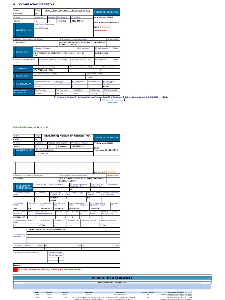 Documento Unico Aduanero | PDF
