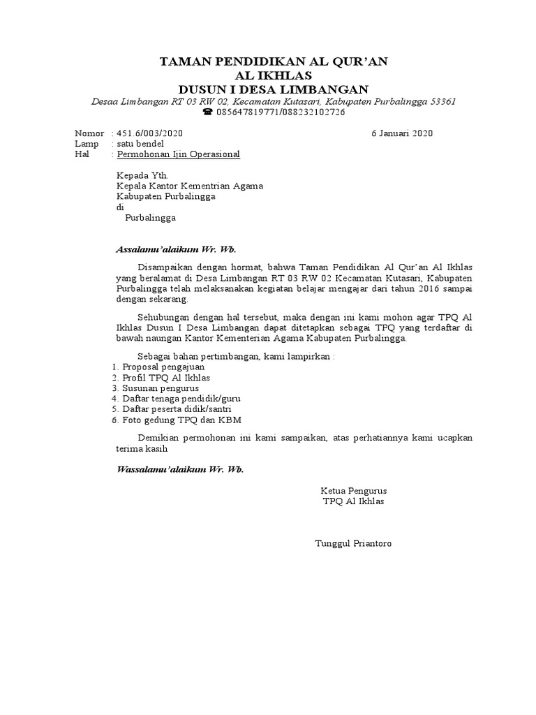 Proposal Pengajuan Ijin Operasional | PDF