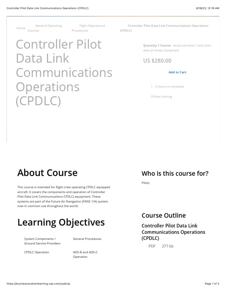 Controller Pilot Data Link Communications Operations Cpdlc Pdf