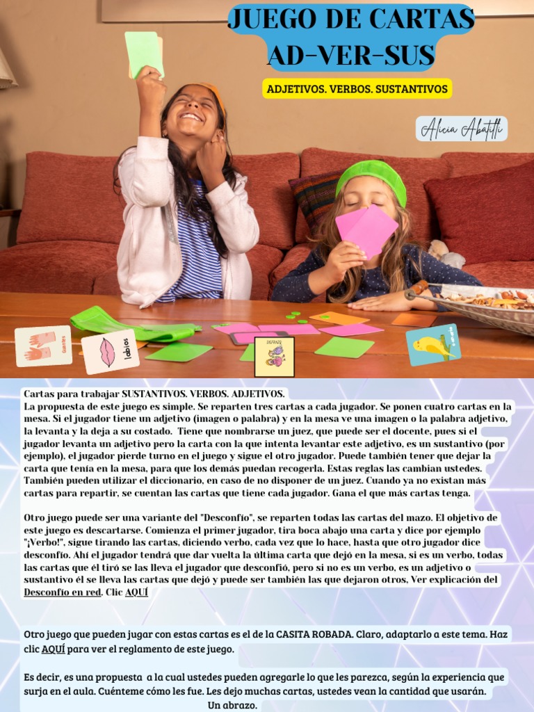 Juego de Cartas Adjetivos Sustantivos Verbos | PDF