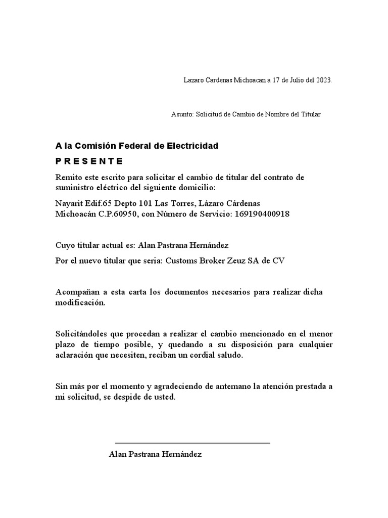 Carta Solicitud Cfe Compressed | PDF
