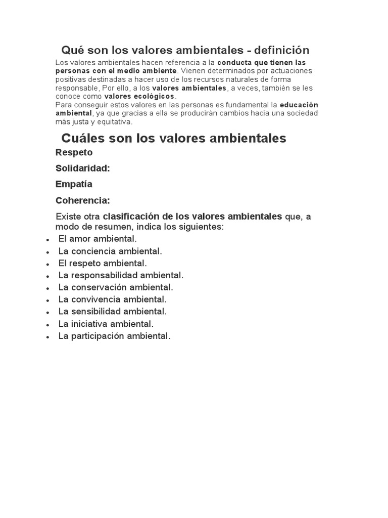 Qué Son Los Valores Ambientales | PDF