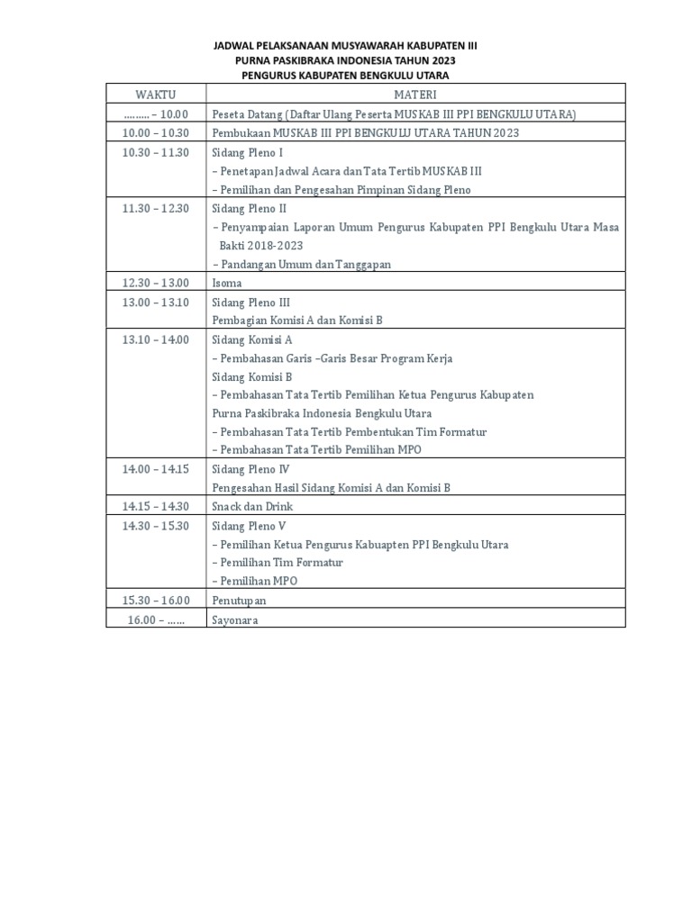 Jadwal Muskab III PPI BU Tahun 2023 | PDF