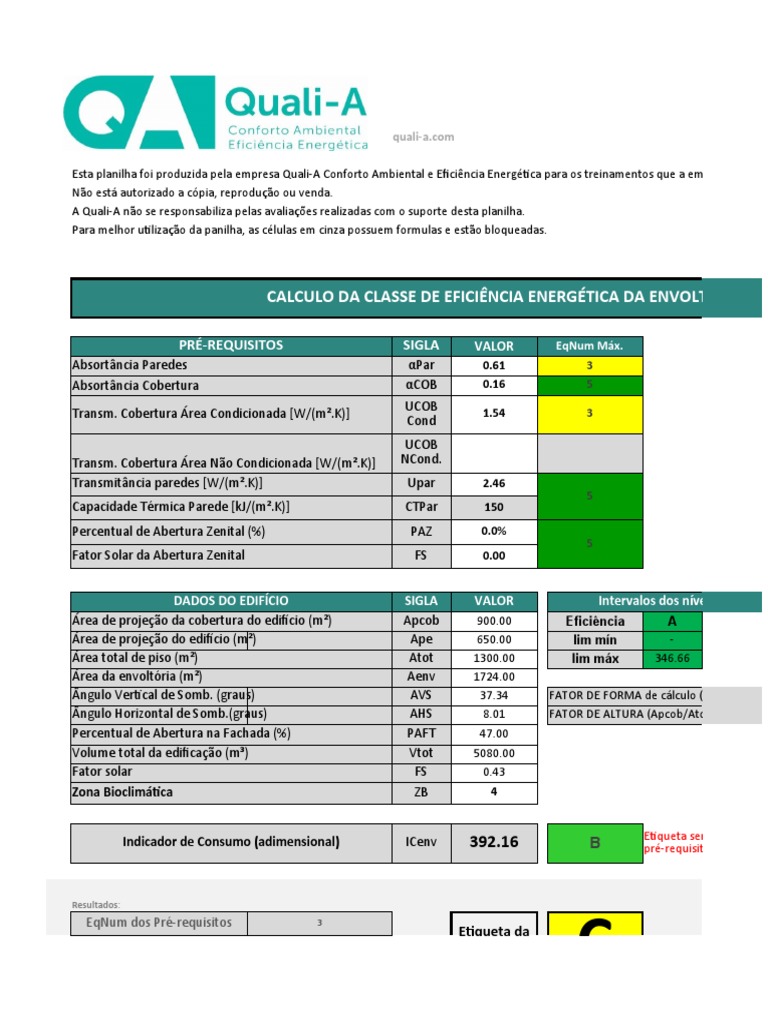 EXERCÍCIO - Planilha Calculo Etiqueta PBE-Edifica | PDF