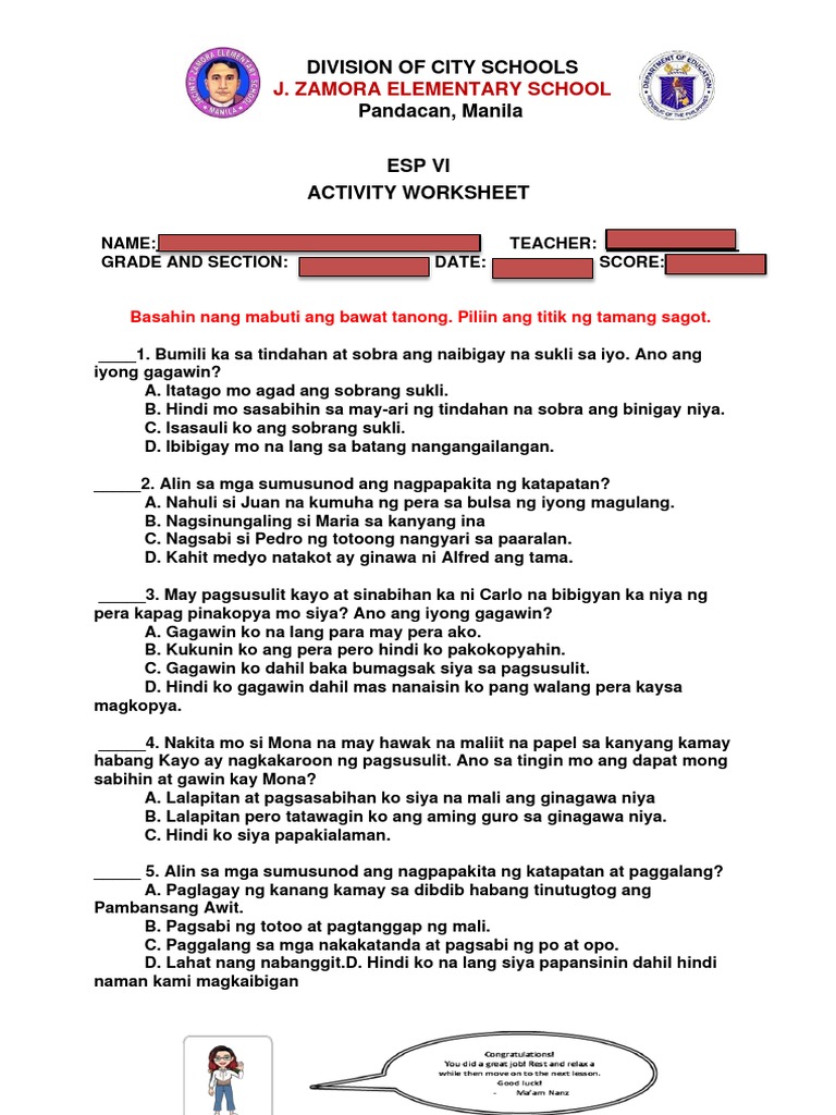 Esp Worksheet Activity 1 Q4 | PDF