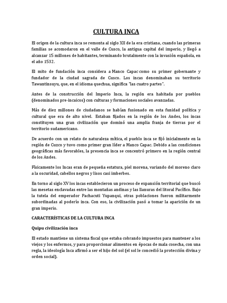 Cultura Inca | PDF | Imperio Inca | Agricultura
