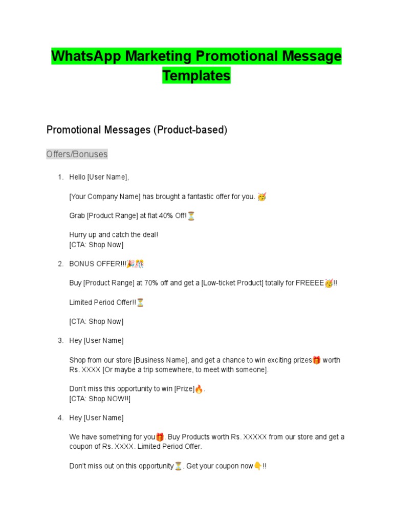 Promotional Message Templates | PDF