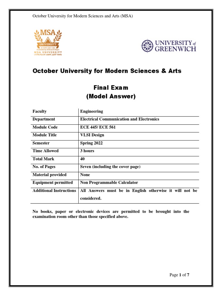 Final Exam_VLSI_Spring_2022_Answer | PDF