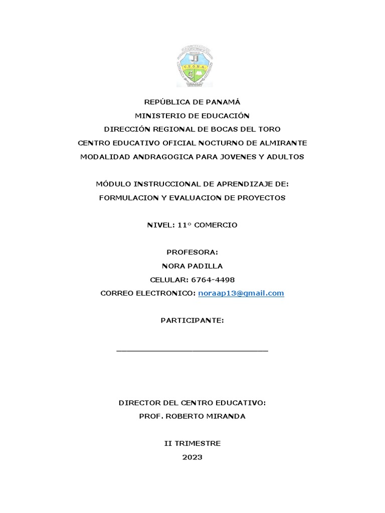 Modulo Formulacion y Eval. de Proyectos 11° Ii Trim | PDF ...