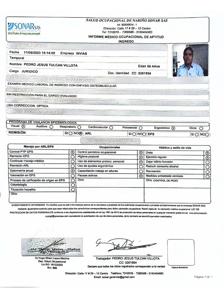 Certificacion de Salud Ocupacional | PDF