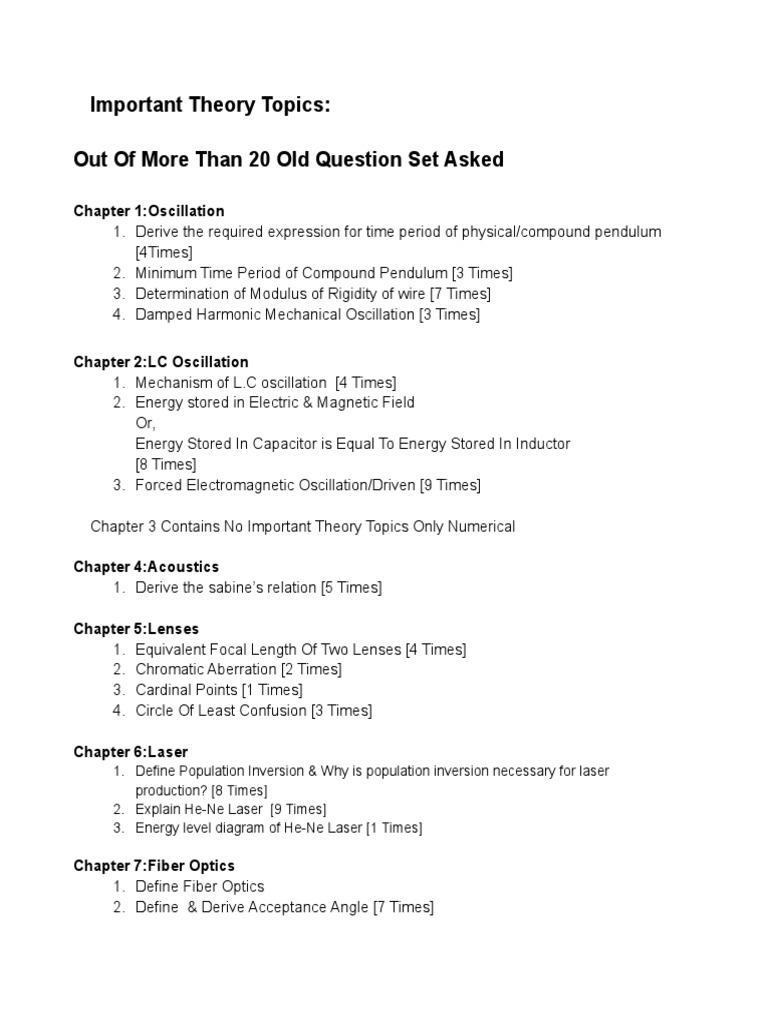 Physics Important Theory Topics | PDF