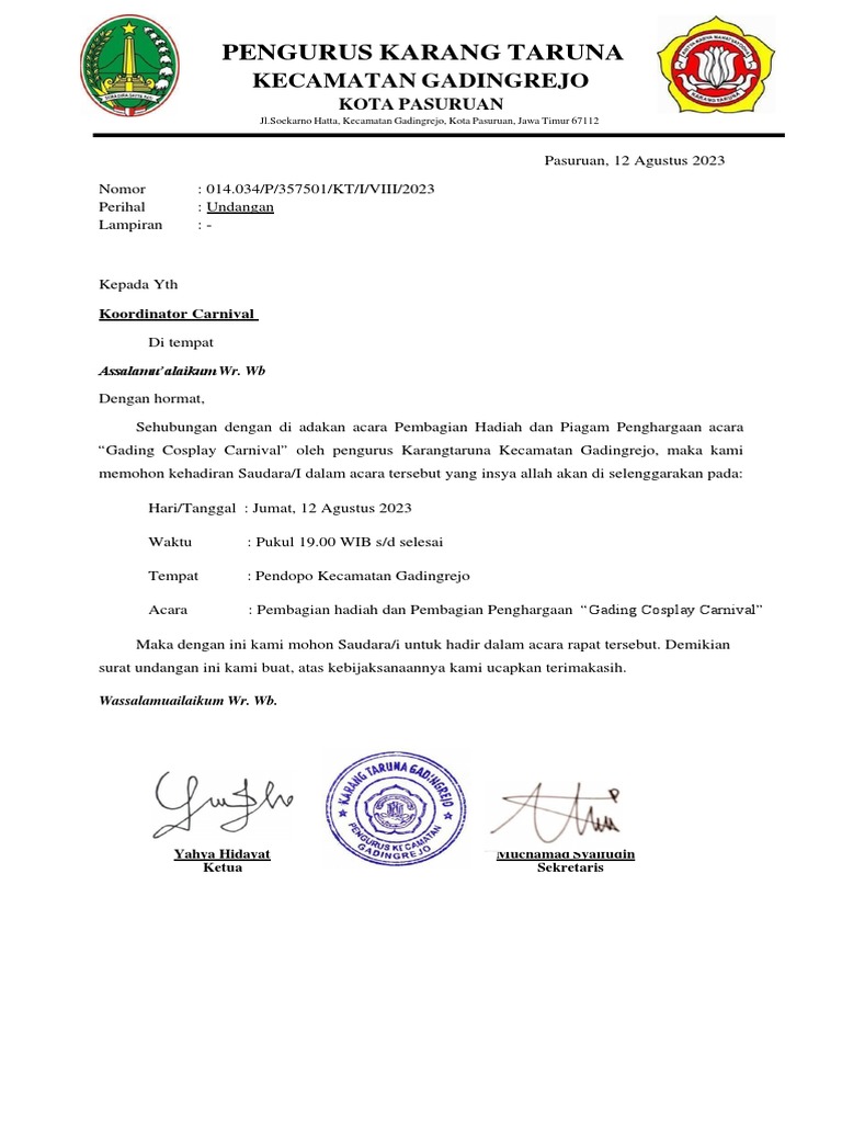 Undangan Peserta Karnaval | PDF