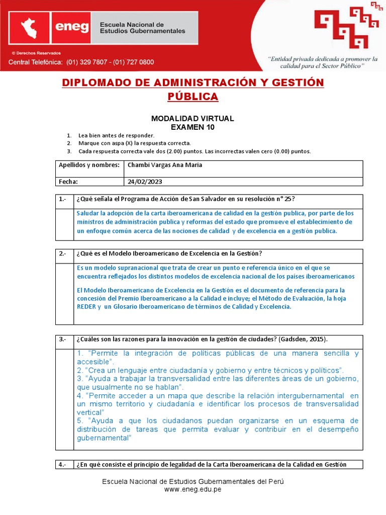 Examen 10 - Diplomado Virtual Adm y Gest Publica | PDF | Negocios