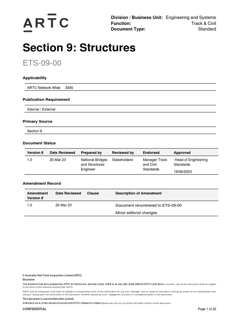 ARTC - Section 9 - Structures ETS-09-00 | PDF | Bearing (Mechanical ...