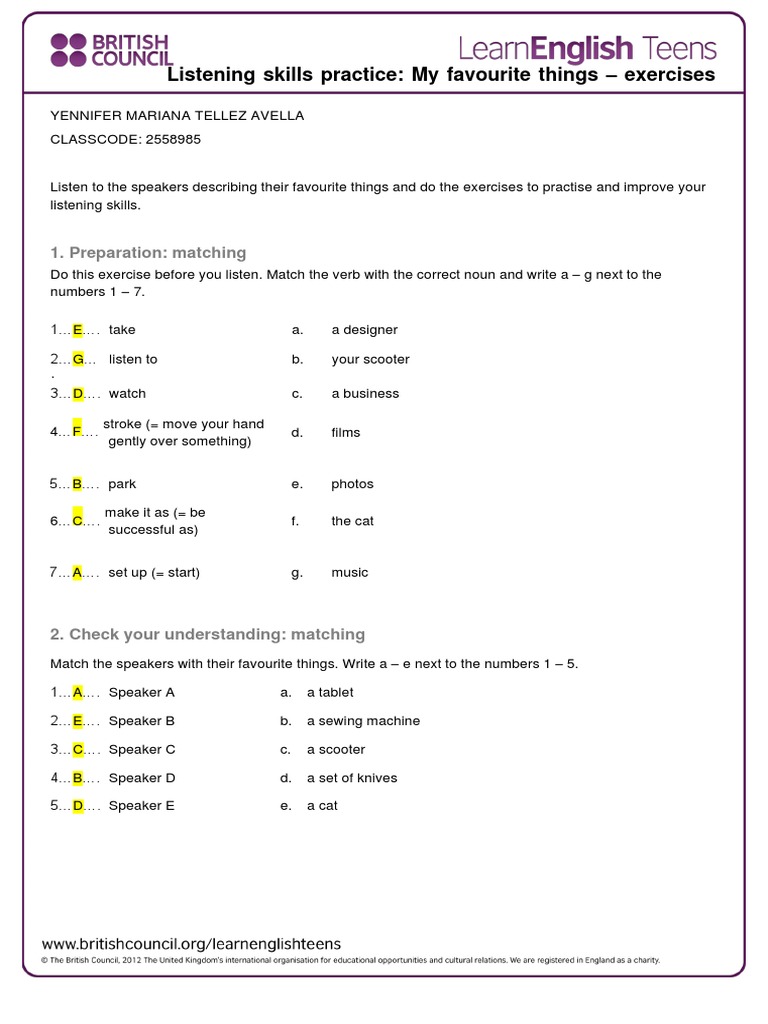 My Favourite Things - Exercises 1 | PDF