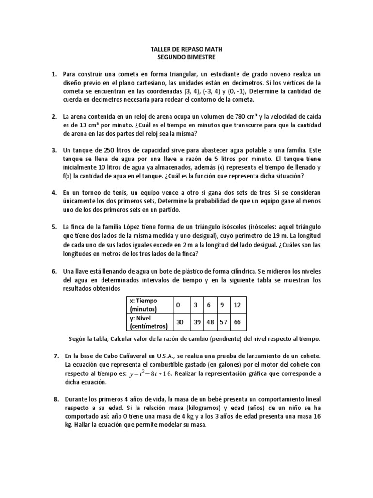 Taller de Repaso Math | PDF