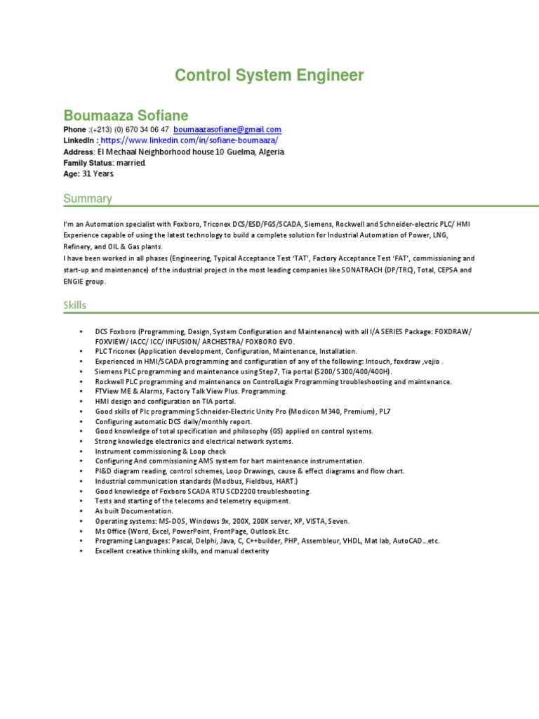 Control System Engineer For Inspiring (1402) | PDF