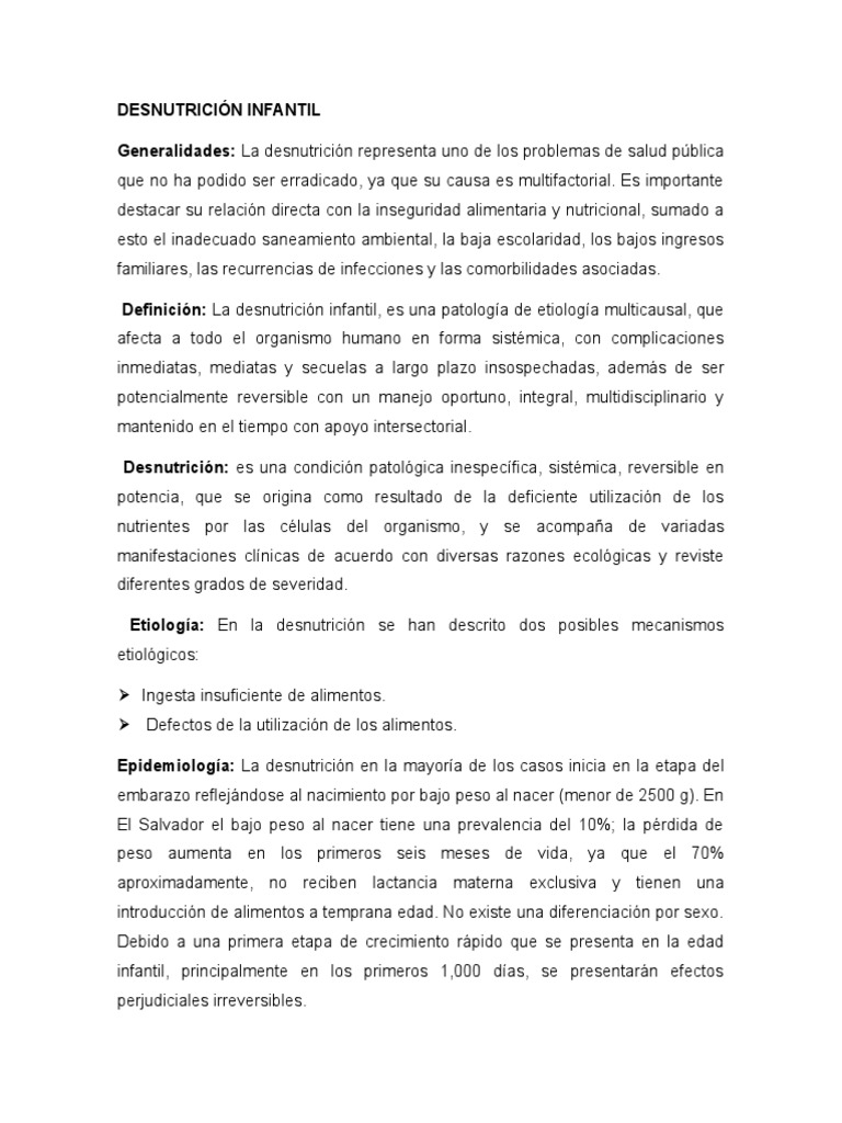 Desnutrición Infantil Pdf índice De Masa Corporal Desnutrición