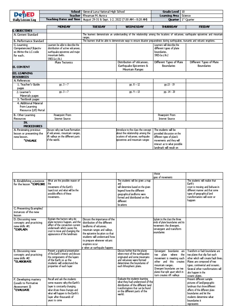 Daily Lesson Log - SCIENCE 10 | PDF