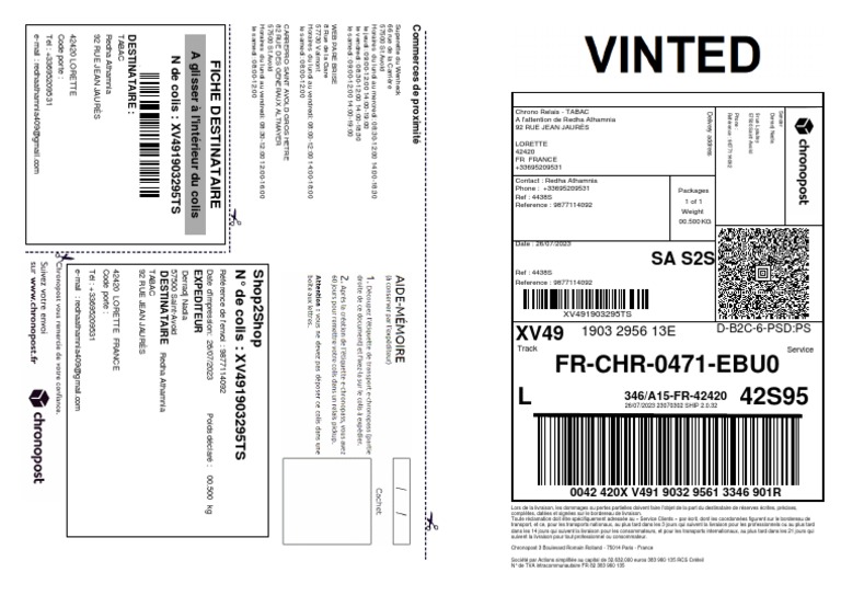 Bordereau Chronopost pour Vinted | PDF