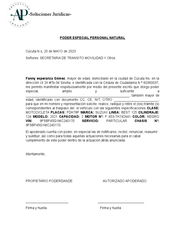 Poder Especial Tramite Transito | PDF