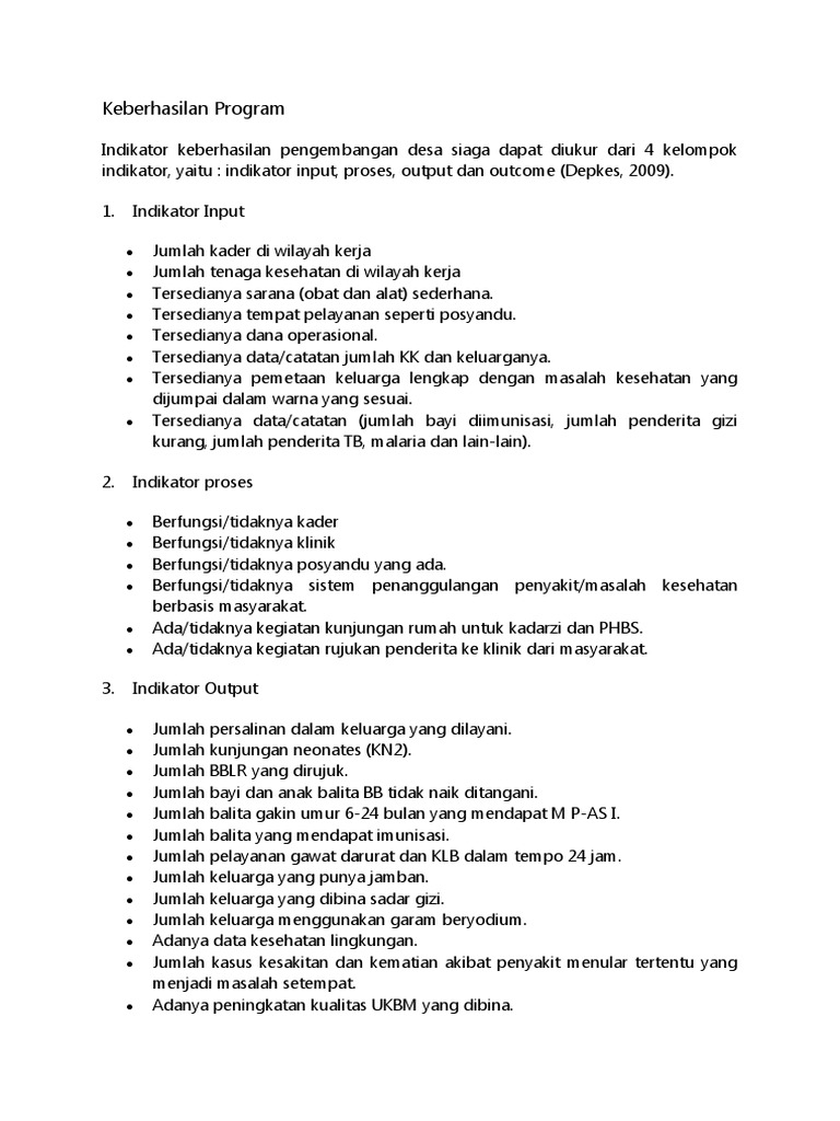 Indikator Keberhasilan Desa Siaga | PDF
