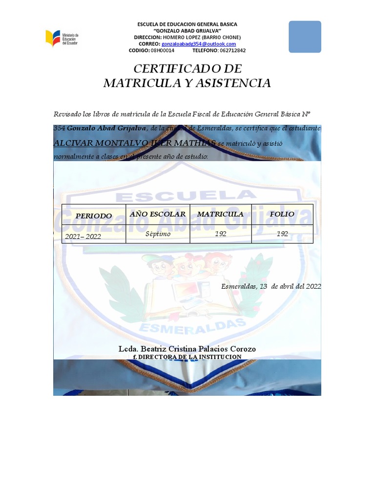 Certificados de Matrícula 2021-2022 | PDF